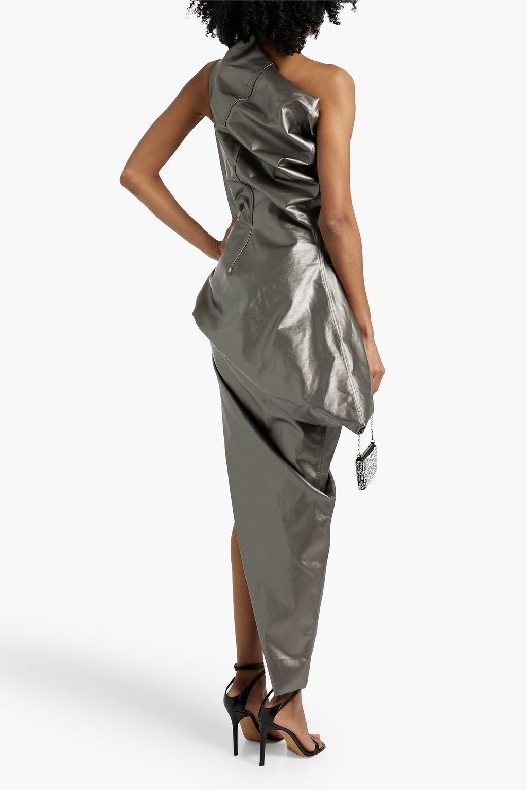 RICK OWENS Robe maxi en denim enduit à une épaule Walrus – Élégance ...